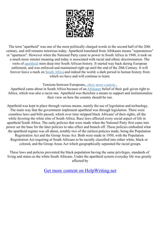 Apartheid Essay | PDF | Genealogy and Ancestry | Hobbies & Interests