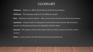 Apartheid in south africa 1948-1994 slideshow | PPTX