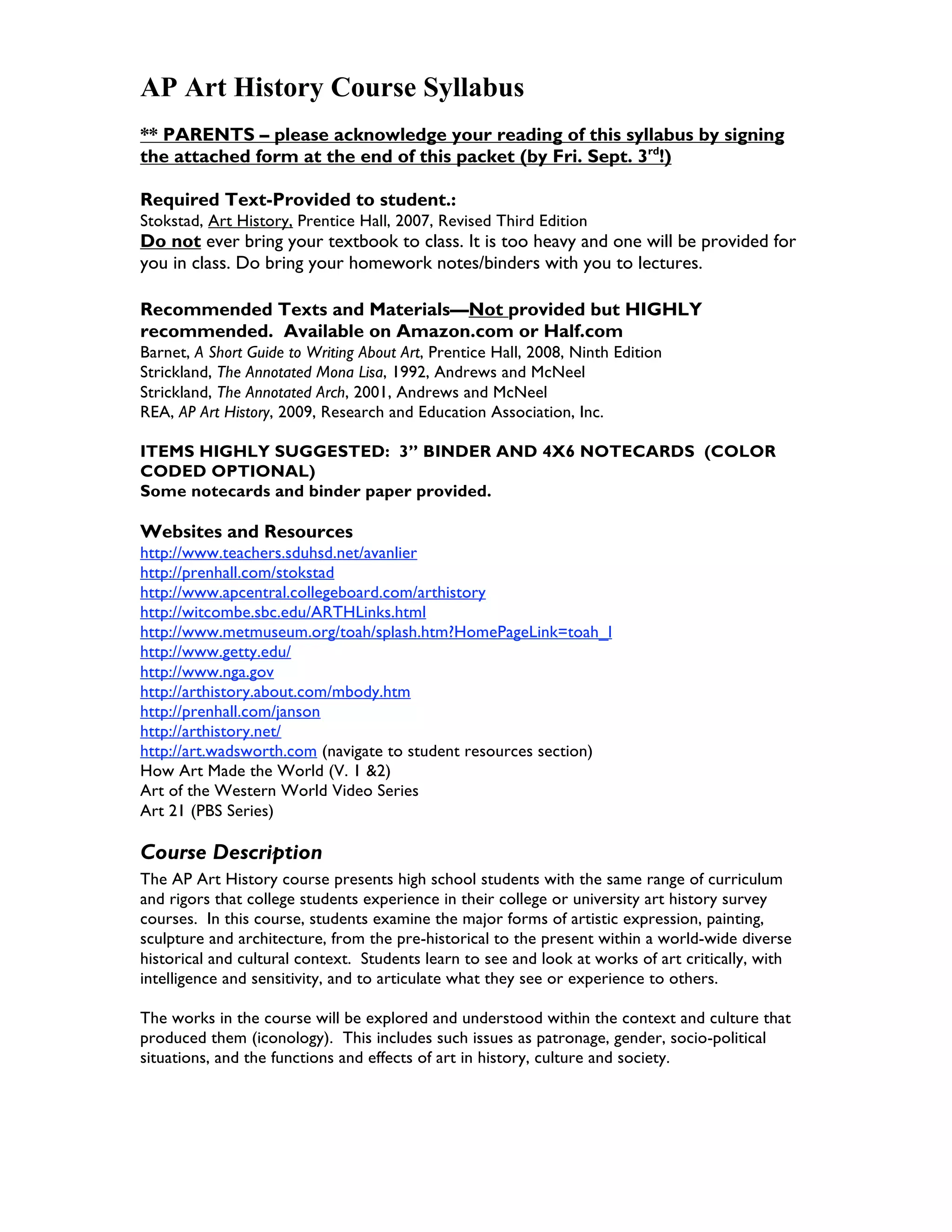 Ap art hist_syllabus_fall10 | PDF