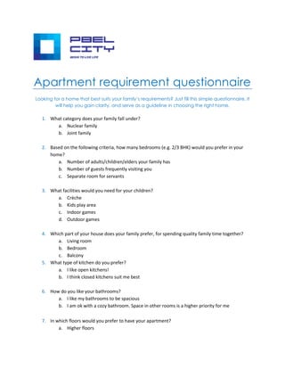 Apartment buyer's questionnaire for easy buying | PDF