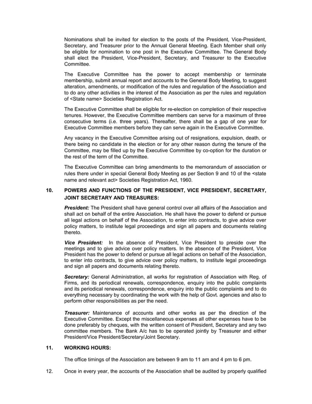 Apartment Association Byelaws Template | DOC