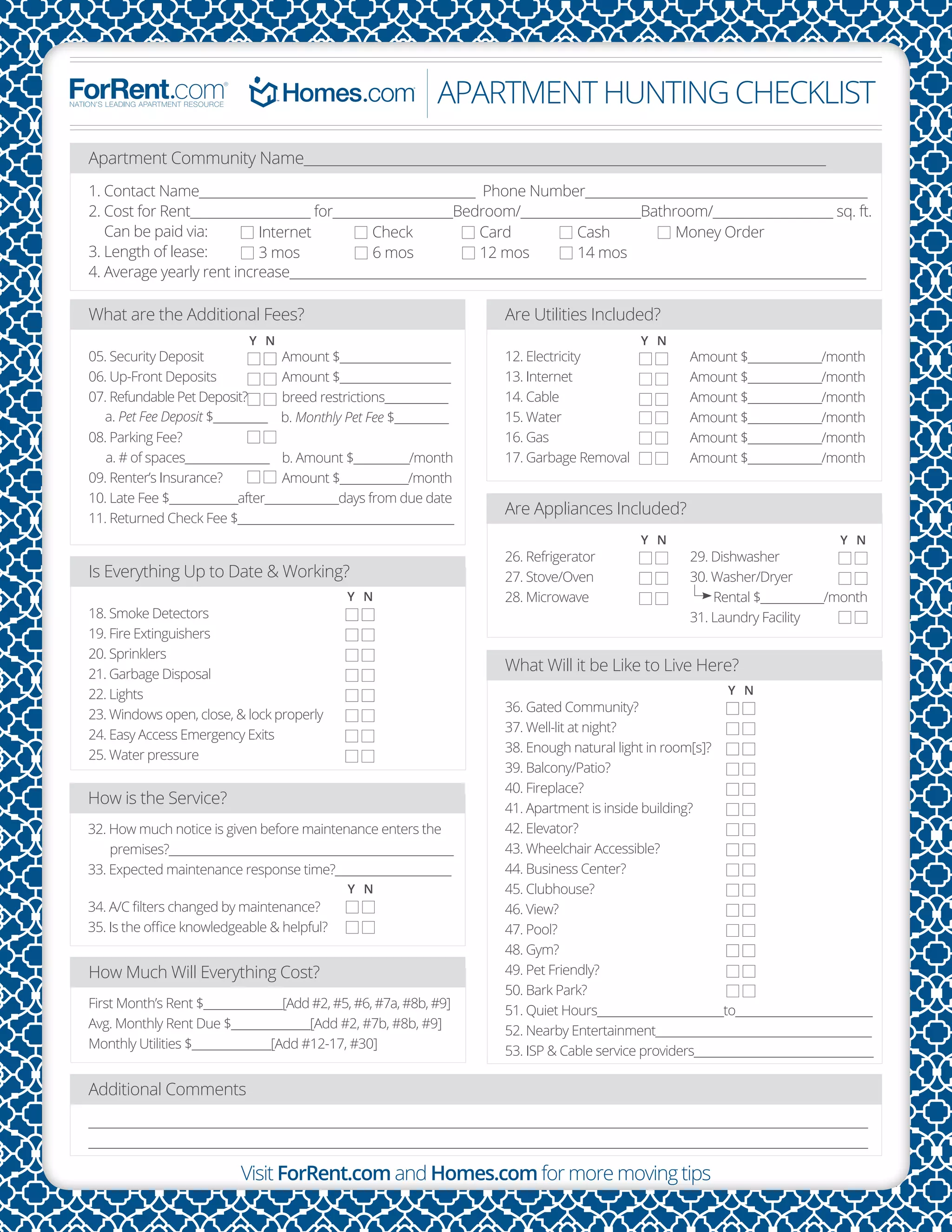 Apartment Hunting Checklist | PDF