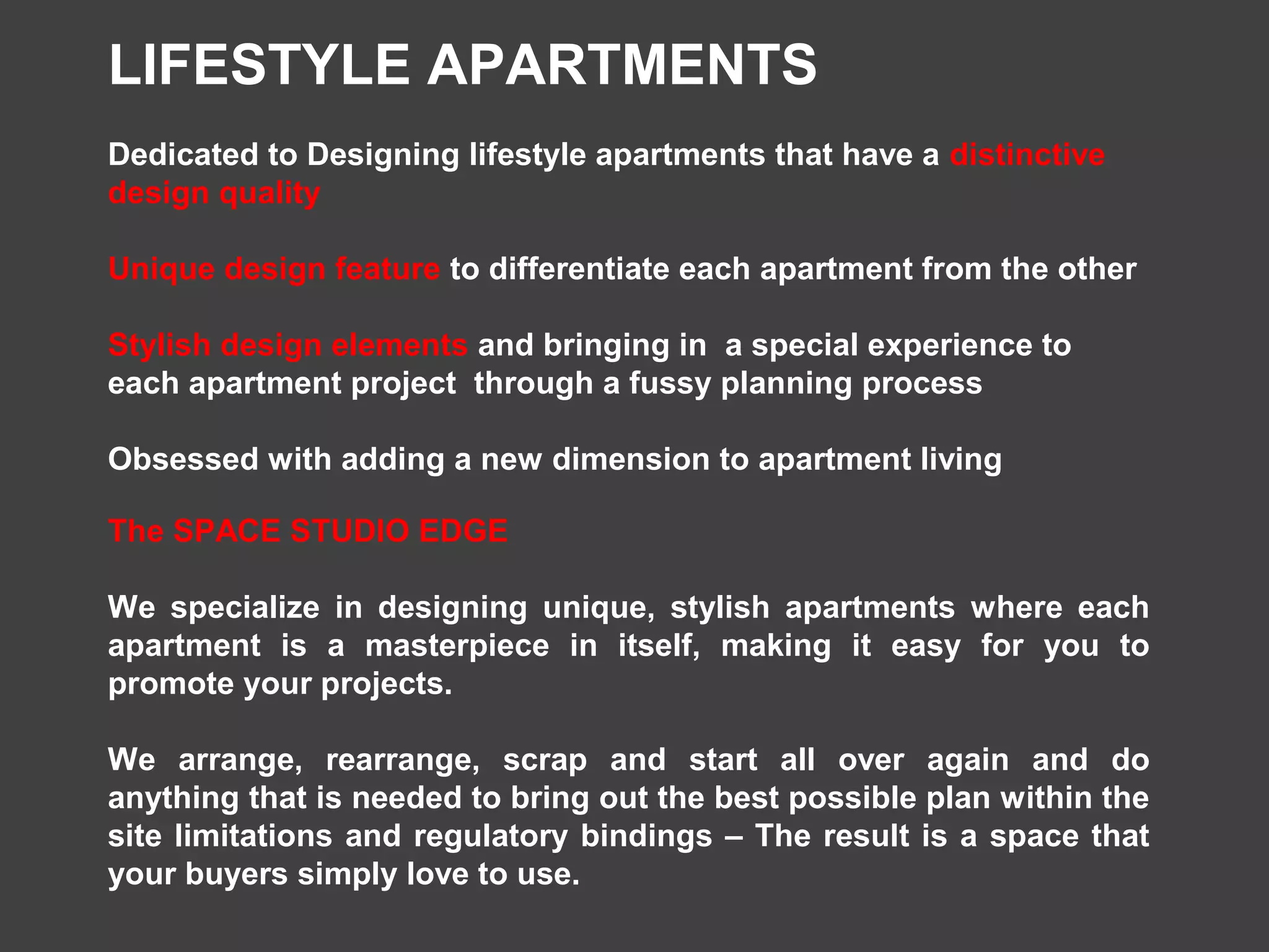 Unique Space Planning concepts for Lifestyle Apartment | PPT