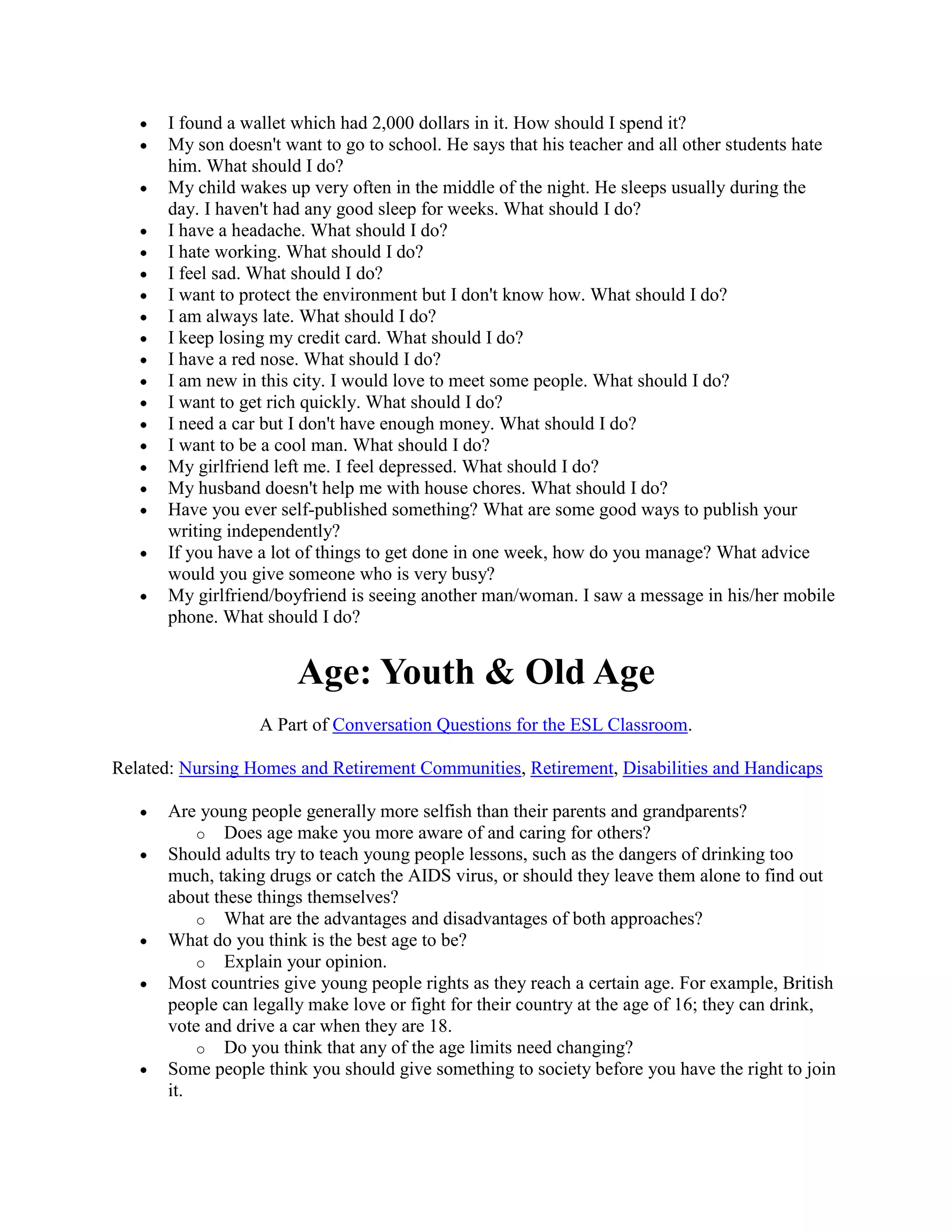 A part of conversation questions for the esl classroom | PDF