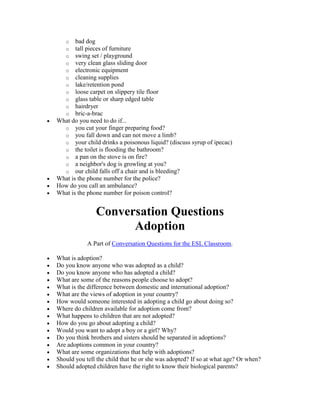 A part of conversation questions for the esl classroom | PDF