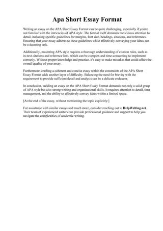 Apa Short Essay Format | PDF