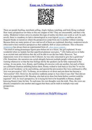 A Passage To India Essay | PDF