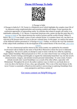 A Passage To India Essay | PDF