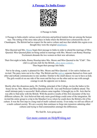 A Passage To India Essay | PDF