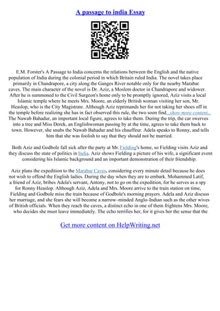 A Passage To India Essay | PDF
