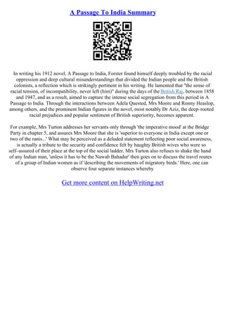 A Passage To India Essay | PDF