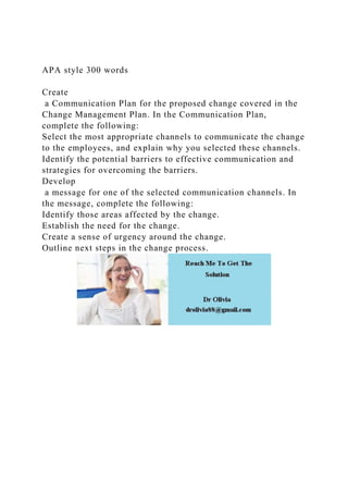 APA style 300 wordsCreate a Communication Plan for the propo.docx ...