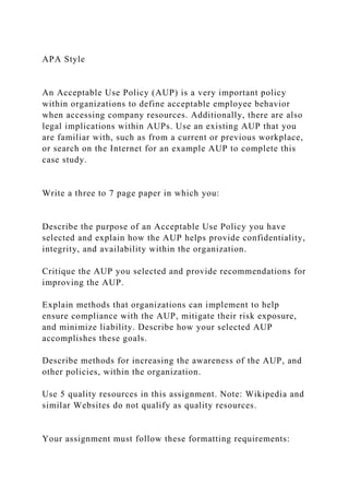 APA StyleAn Acceptable Use Policy (AUP) is a very important po | PDF