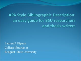 Apa Style Bibliographic Description | PPT
