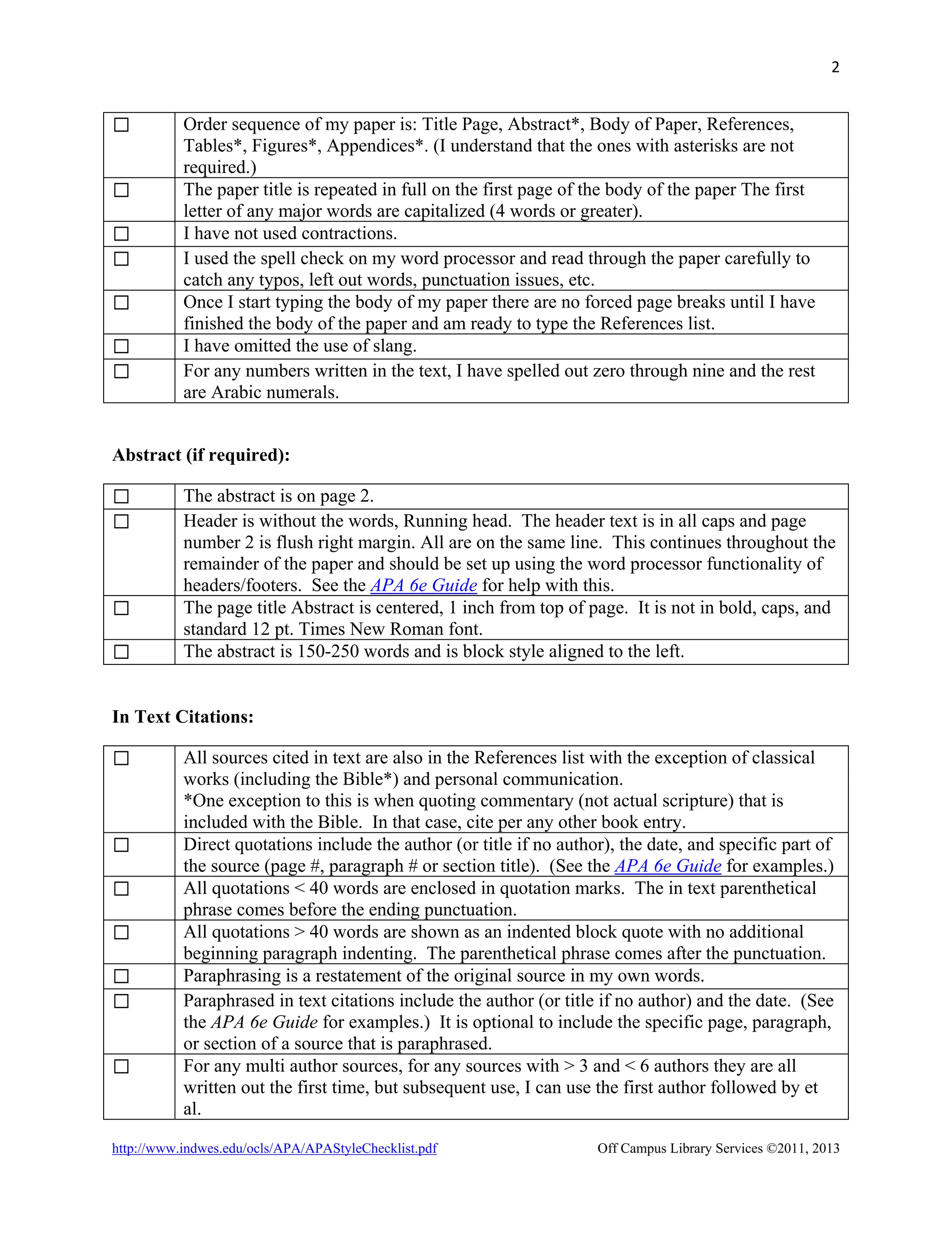 APA Style Checklist | PDF