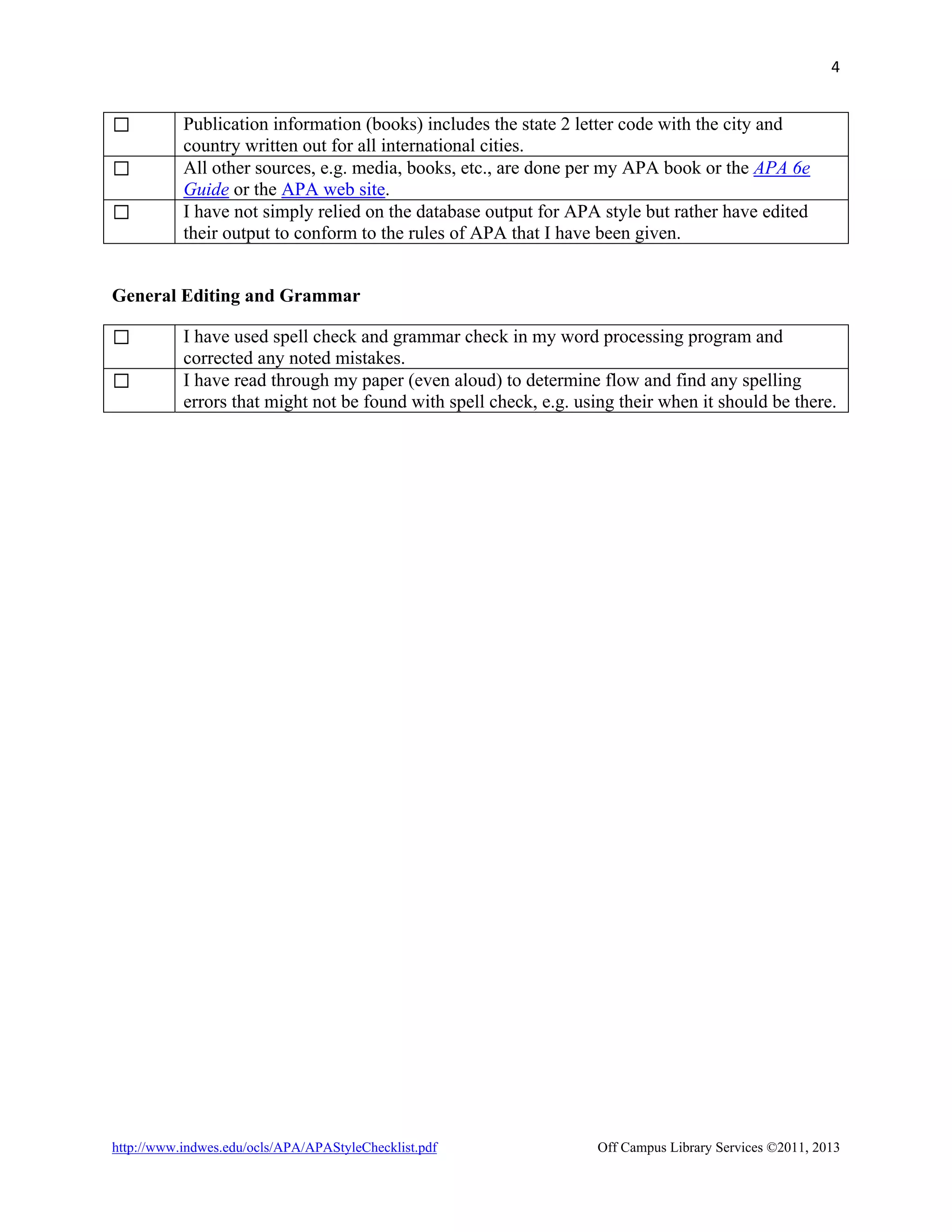 APA Style Checklist | PDF