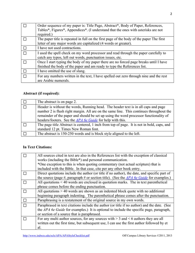 APA Style Checklist | PDF