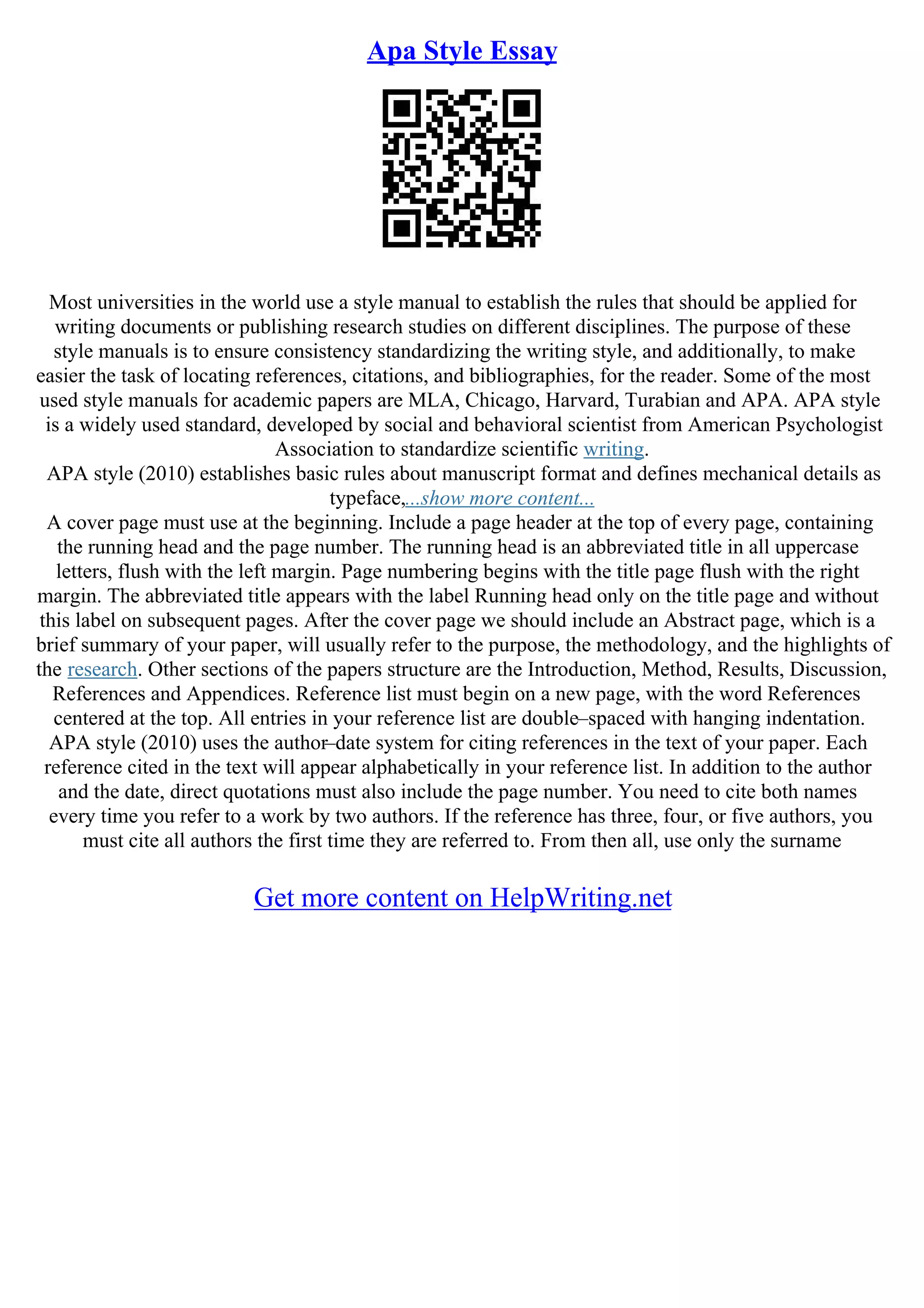 Apa Style Essay Paper | PDF