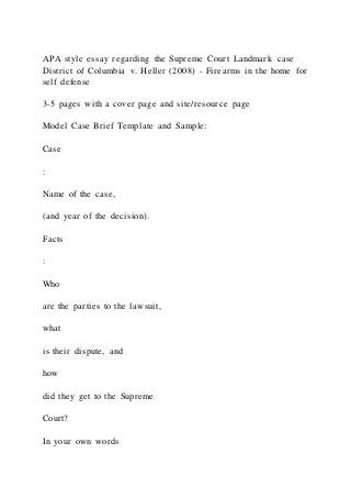 APA style essay regarding the Supreme Court Landmark case District o | PDF