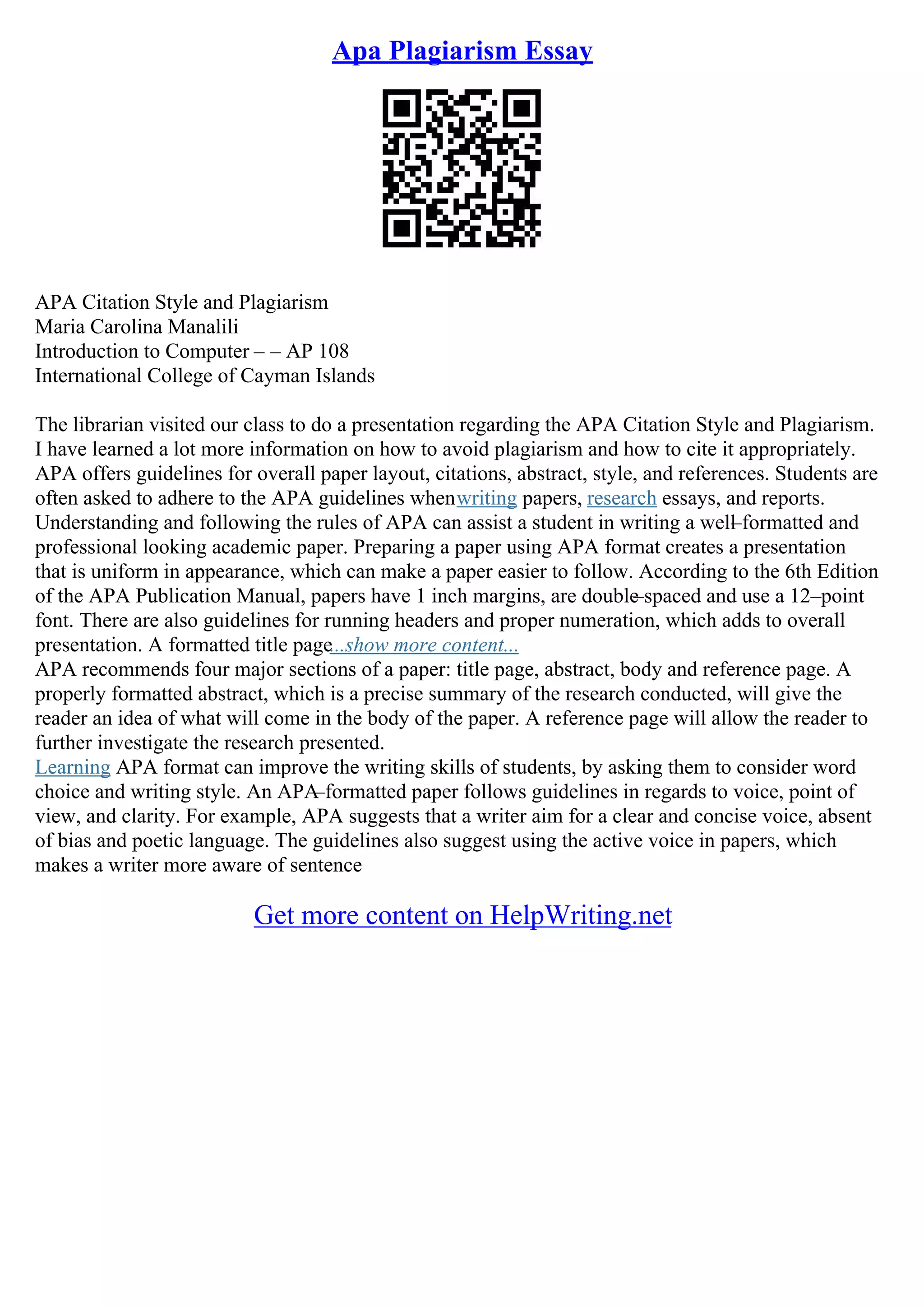 Apa Style For Essays | PDF