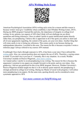 Apa Style Format Essay | PDF