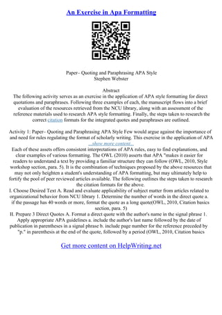 Apa Style Format Essay | PDF