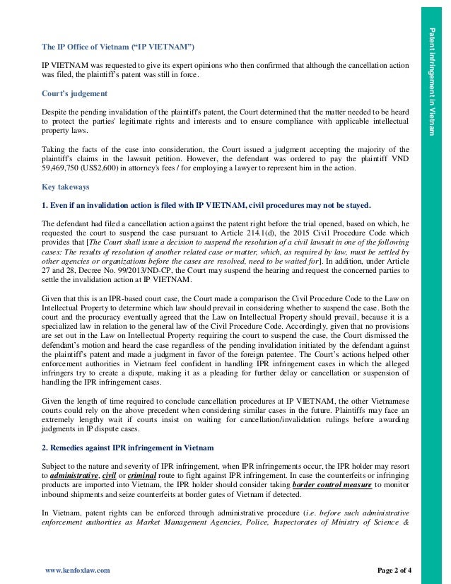 A patent infringement case in Vietnam adjudicated under civil ...
