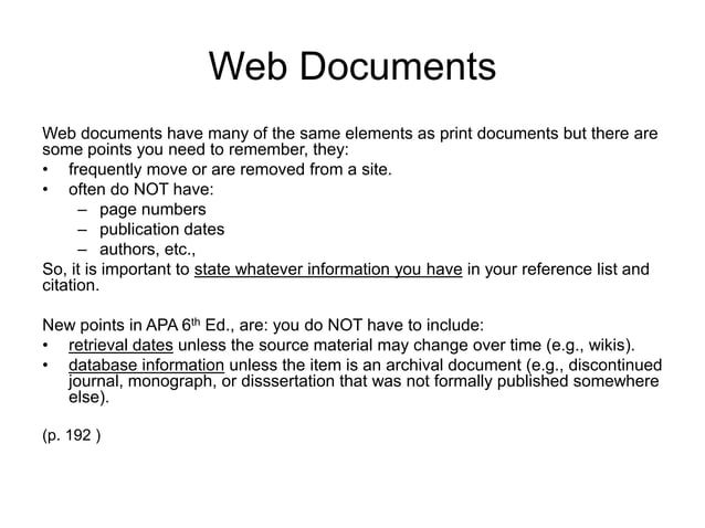 APA Web Documents 6th Ed. | PPT