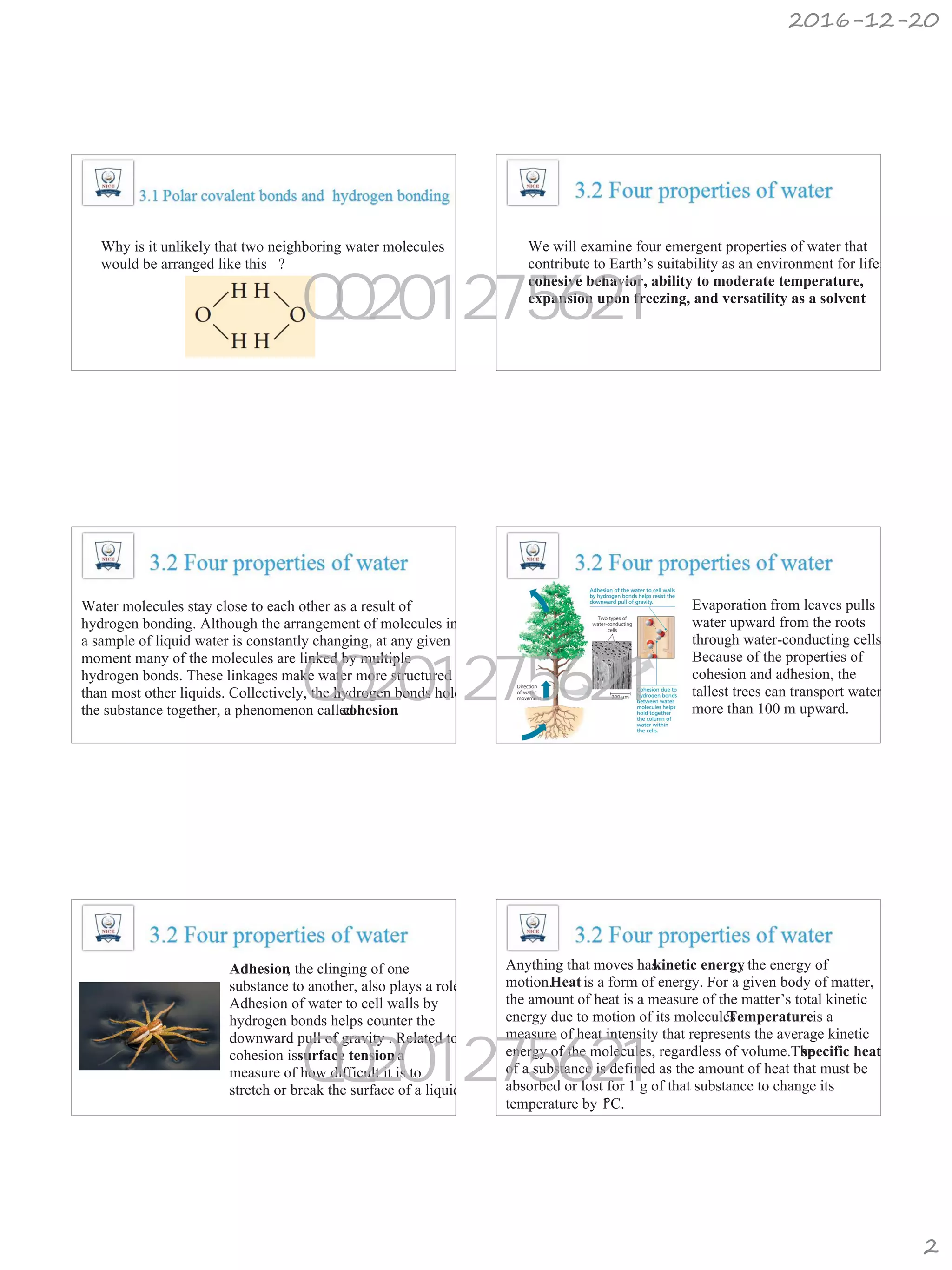 Ap biology 3 water and life | PDF | Chemistry | Science