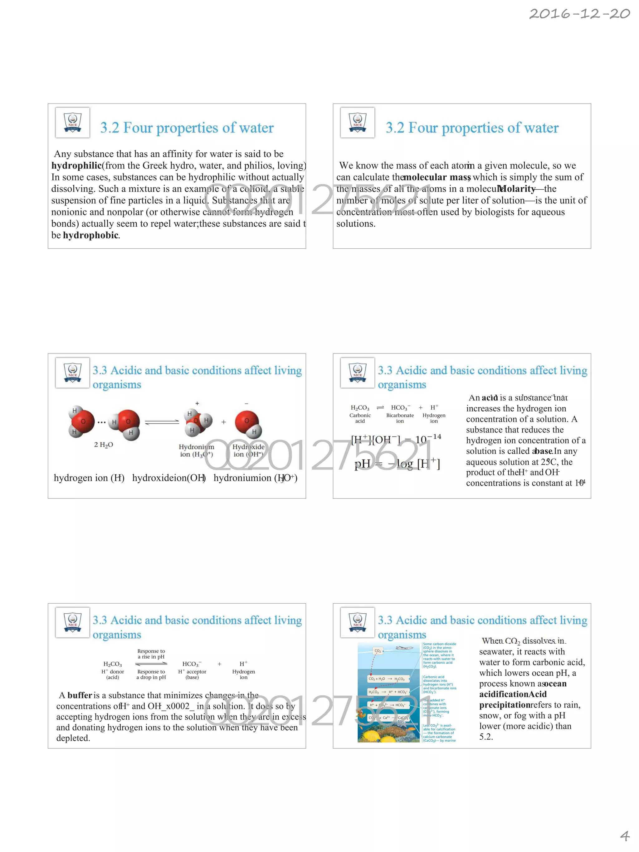 Ap biology 3 water and life | PDF