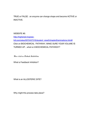 Ap biology enzyme webquest | DOC | Endocrine and Metabolic Diseases ...