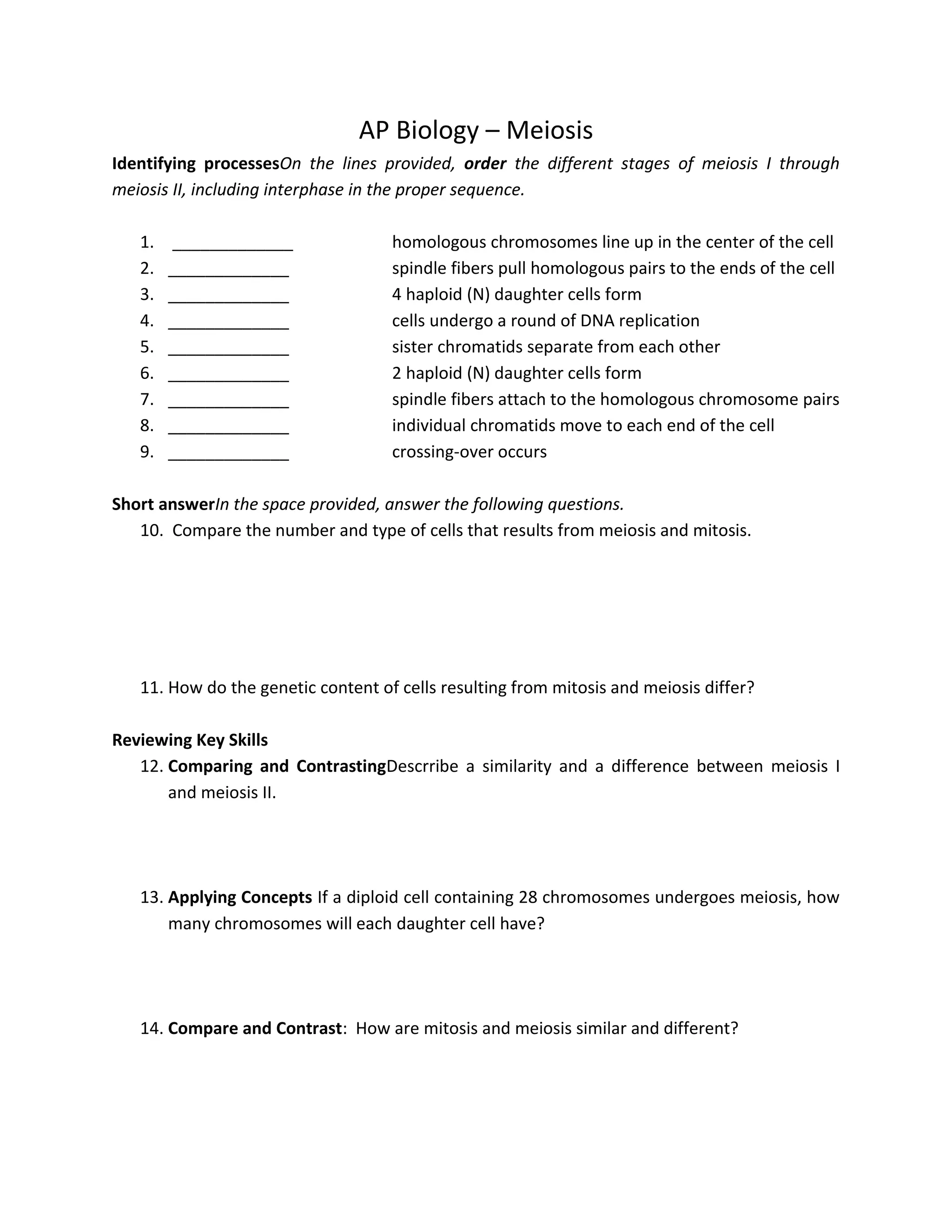 Ap biology meiosis | DOCX