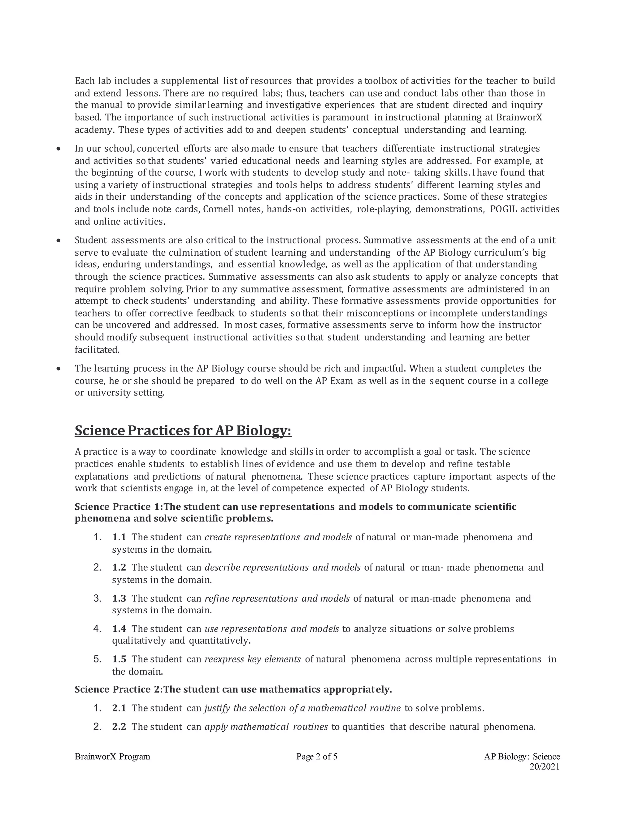 AP Biology syllabus | DOCX | Biological Sciences | Science