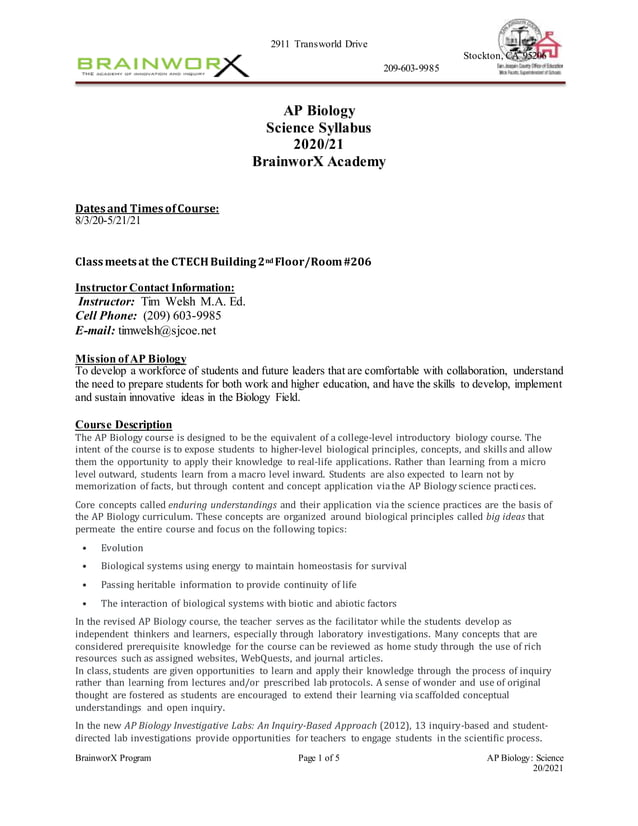 AP Biology syllabus | PDF