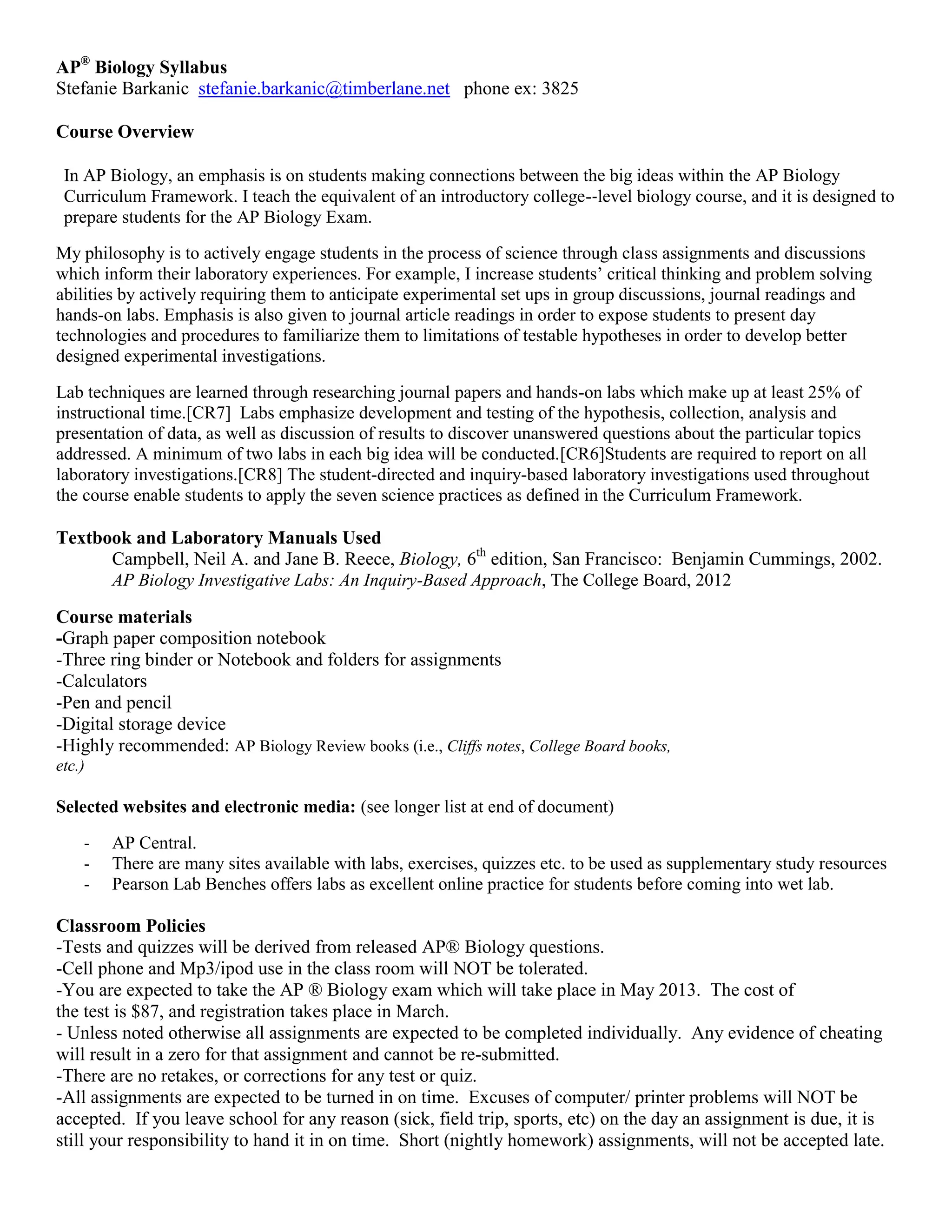 Ap biology syllabus (new version) | DOCX