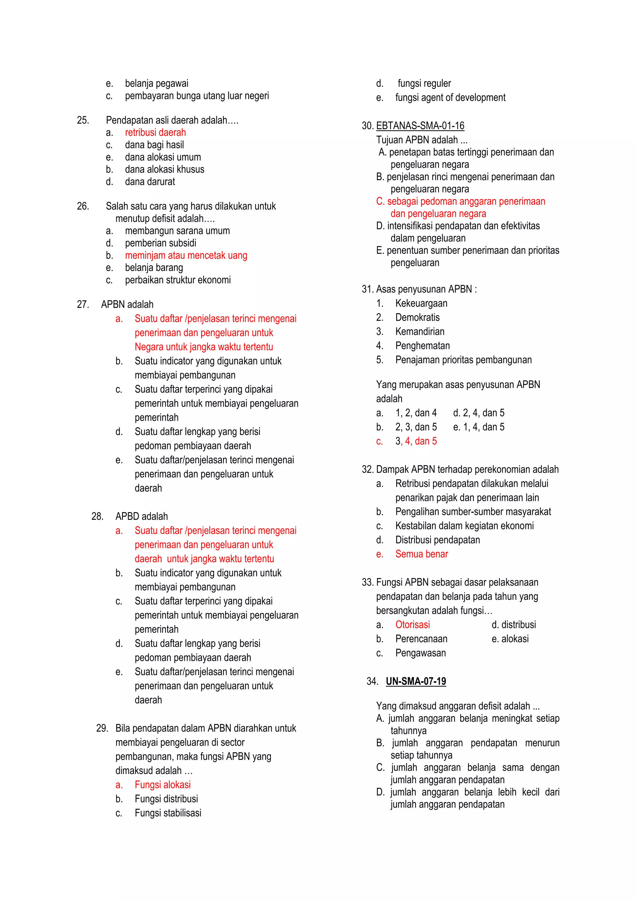 Latihan Soal APBN Ekonomi SMA | PDF