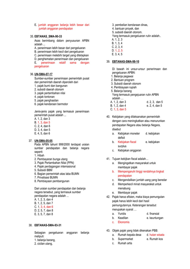 Latihan Soal APBN Ekonomi SMA | PDF