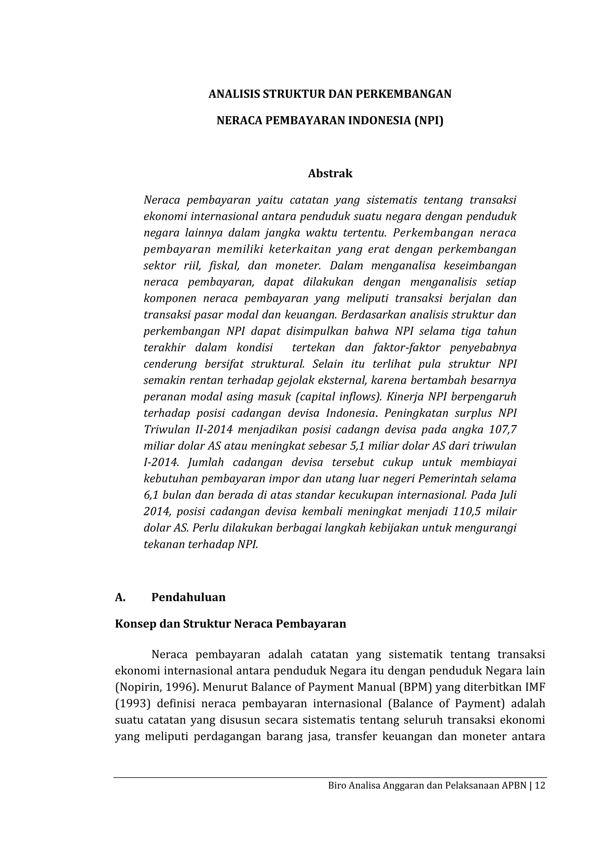 ANALISIS STRUKTUR DAN PERKEMBANGAN NERACA PEMBAYARAN INDONESIA(NPI ...