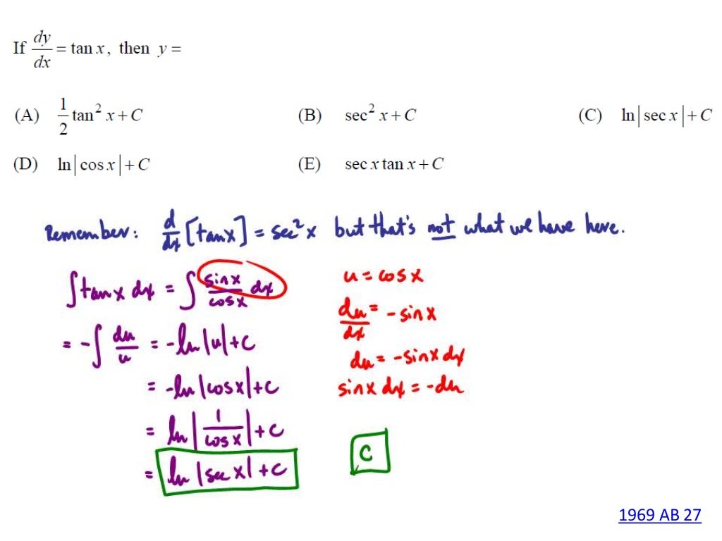 AP Calculus AB 1969 MC Questions