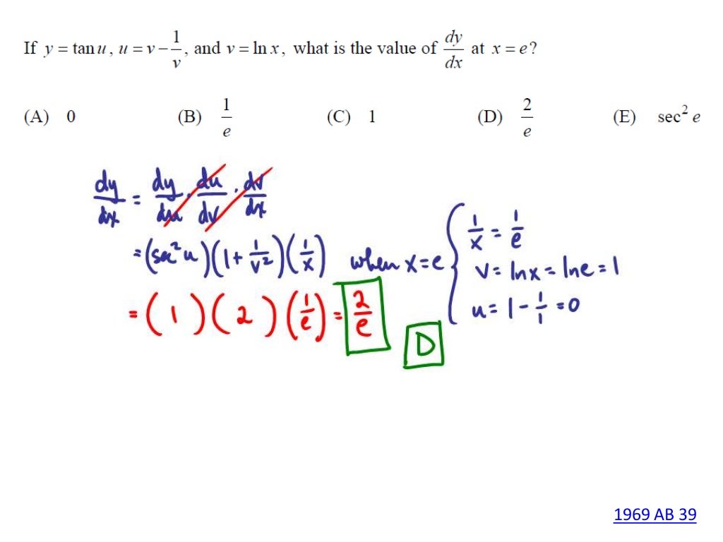 AP Calculus AB 1969 MC Questions