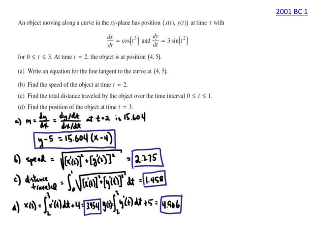 AP Calculus BC parametric, vector frq | PPT