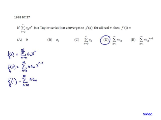 AP Calculus BC Series Multiple Choice Solutions | PPTX