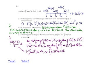 AP Calculus Rectangular and Trapezoidal Approximation FRQ Solutions | PPTX