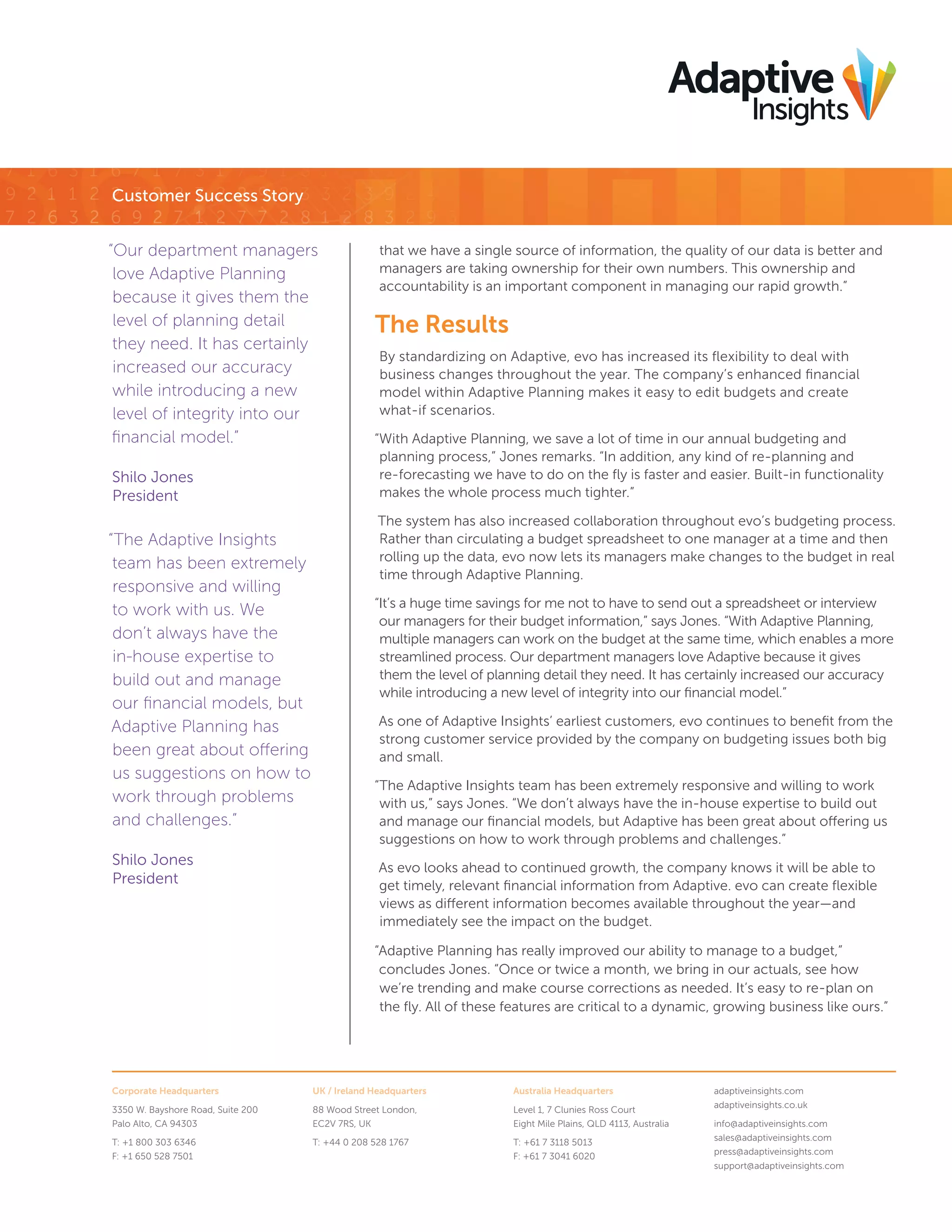 Adaptive Insights: Evo - A Customer Success Story | PDF | Computer ...