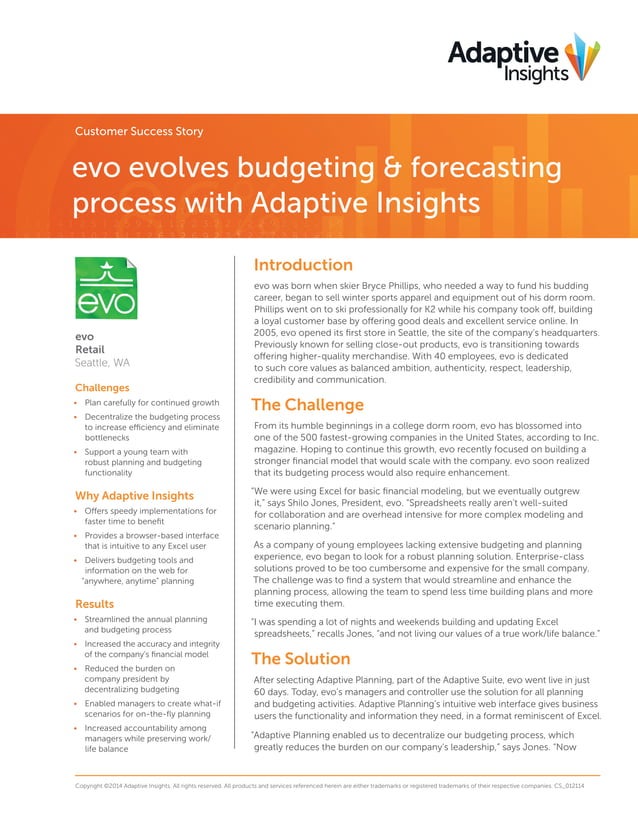 Adaptive Insights: Evo - A Customer Success Story | PDF | Computer ...