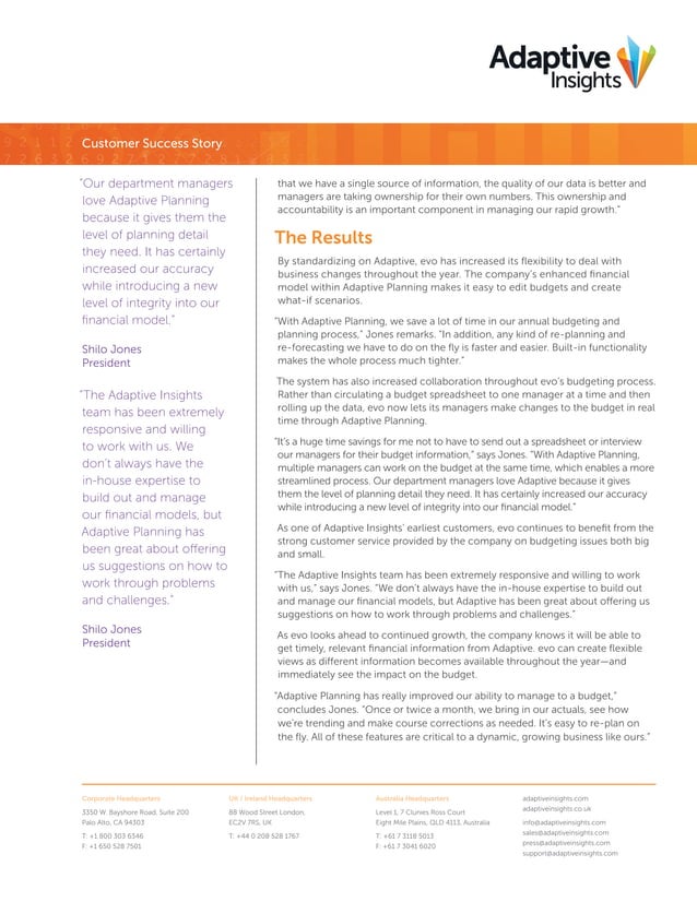 Adaptive Insights: Evo - A Customer Success Story | PDF | Computer ...