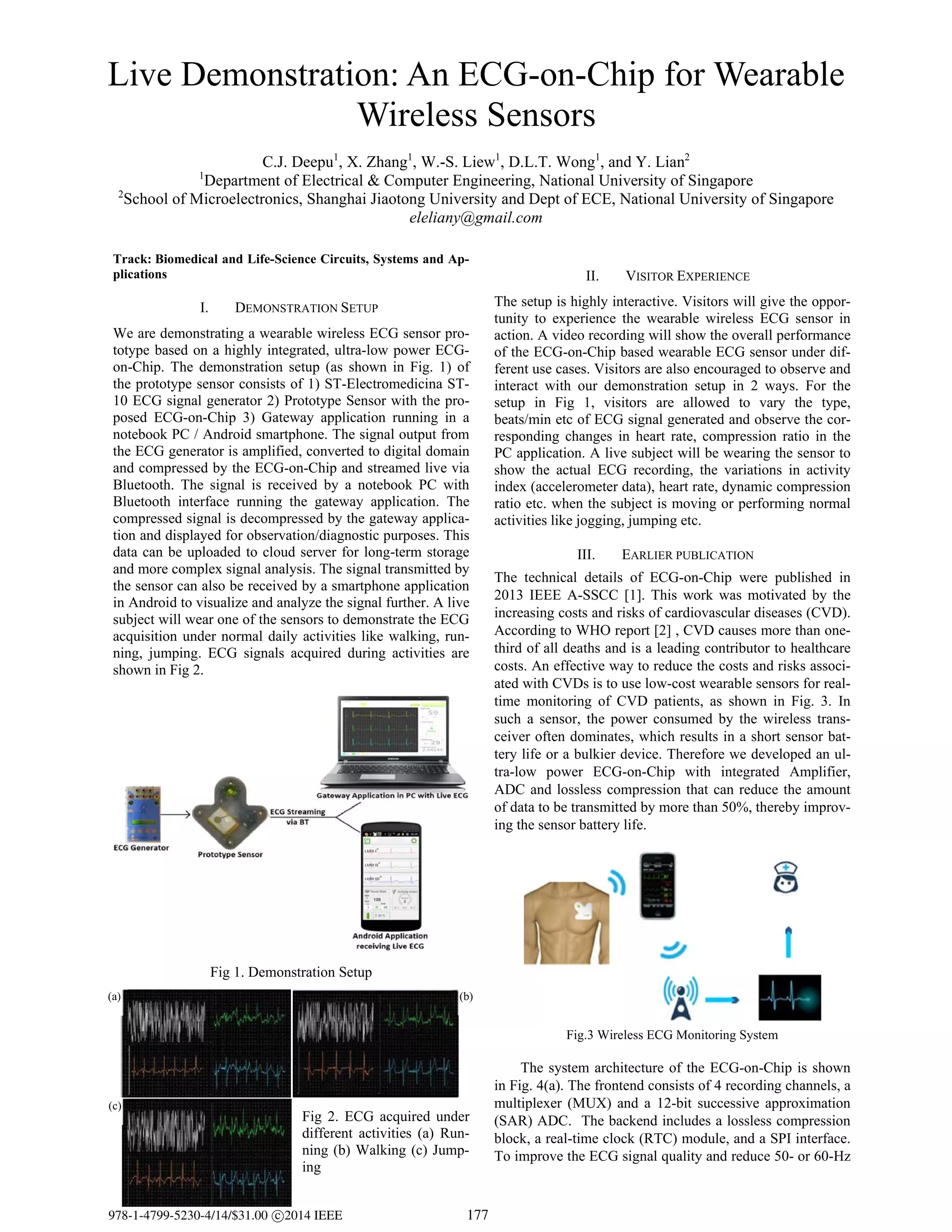 Live demonstration: An ECG-on-Chip for wearable wireless sensors | PDF