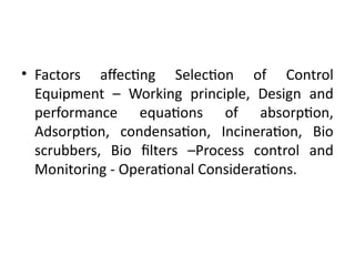 AIR POLLUTION CONTROL ENGINEERING UNIT 4 | PPTX