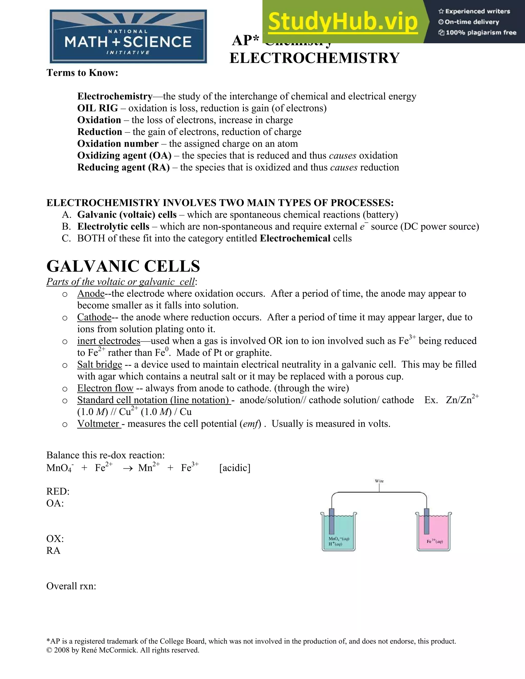 AP Chemistry ELECTROCHEMISTRY | PDF