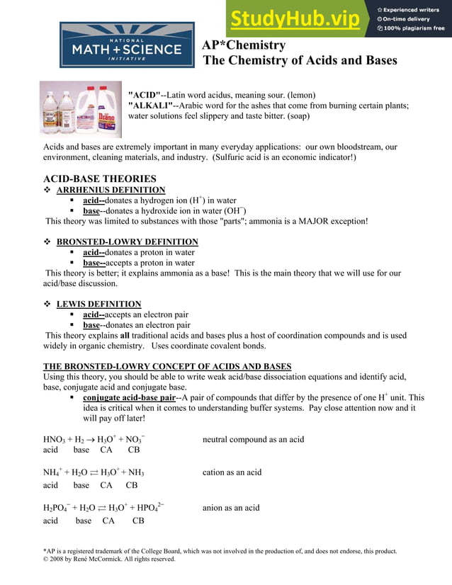 AP Chemistry The Chemistry Of Acids And Bases | PDF | Chemistry | Science